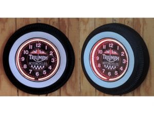 Triumph Motorcycle Neon White wall tyre clock - Nostalgia Highway