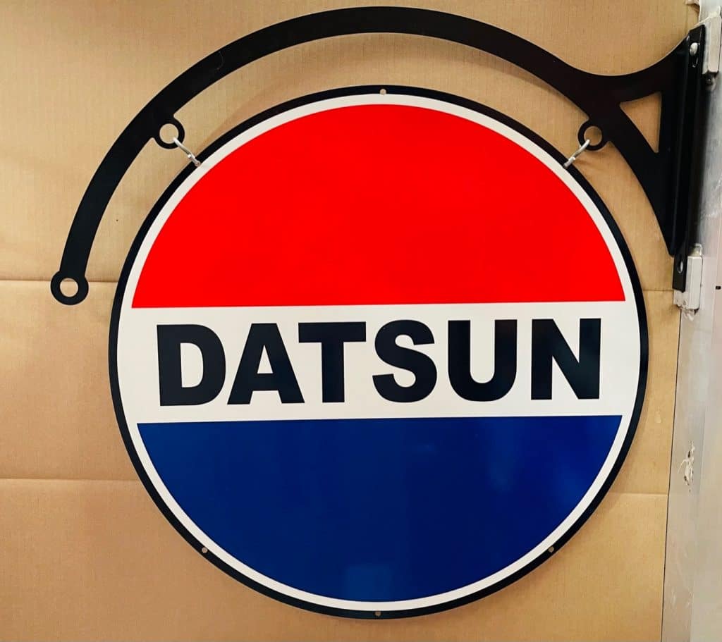 Datsun double sided and hanger tin metal sign - Nostalgia Highway