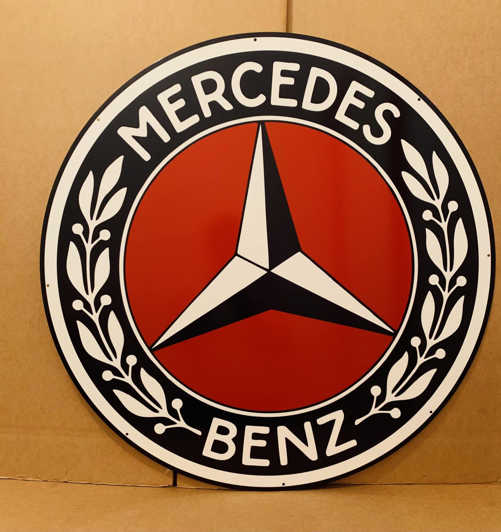 Mercedes large round tin metal sign - Nostalgia Highway