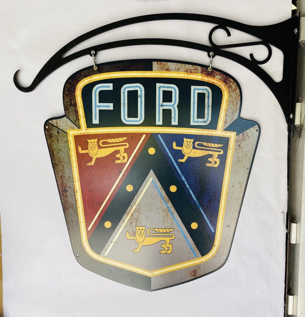 Ford Crest Double Sided and hanger tin metal sign - Nostalgia Highway
