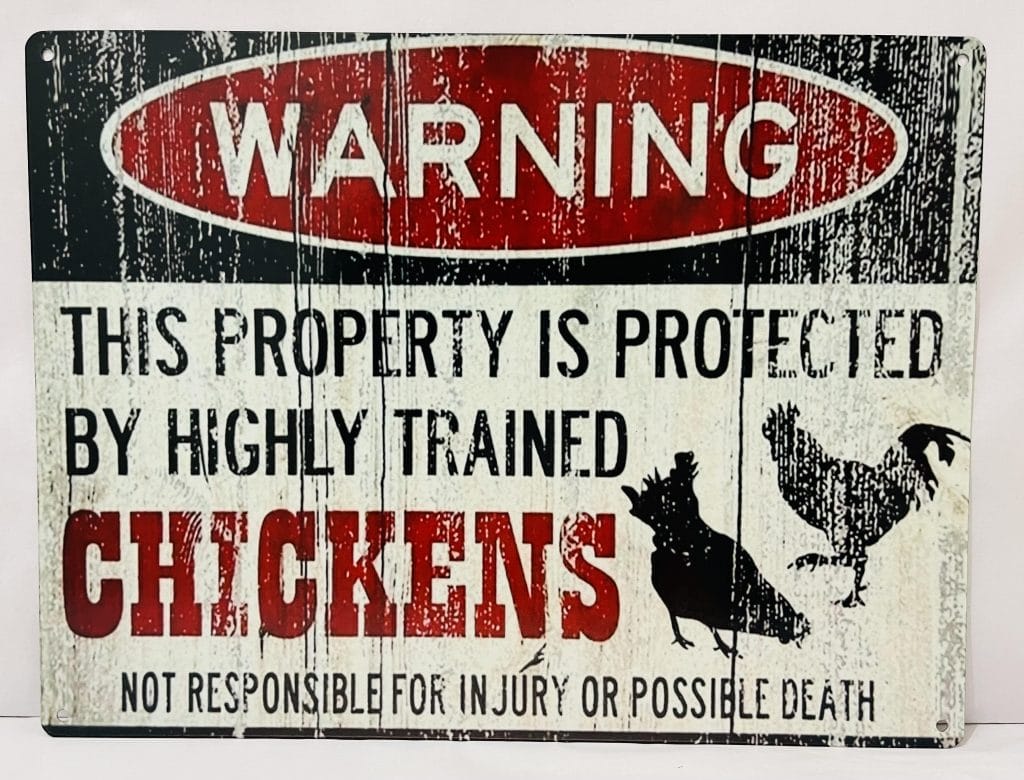 Warning Chickens tin metal sign - Nostalgia Highway