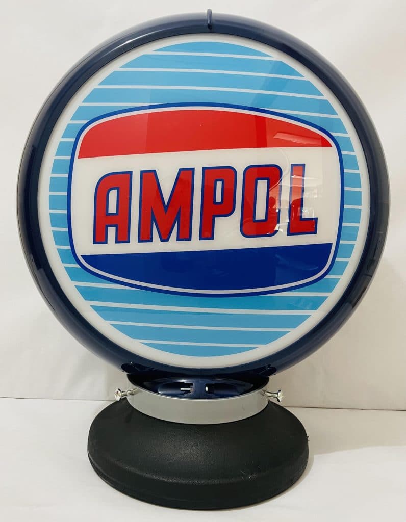 Petrol Bowser Globe and Base Ampol Stripe Illuminated Vintage Retro ...