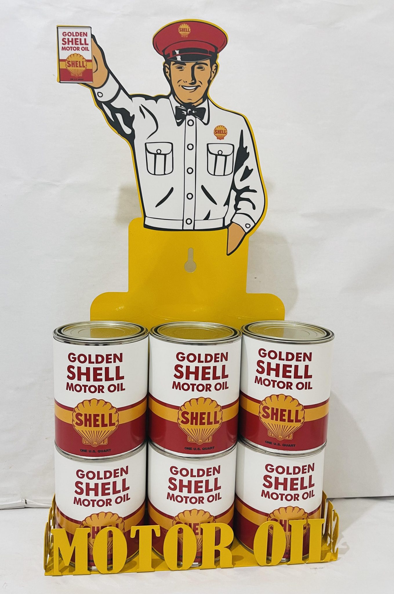 Shell Oil Can Man and 6 Cans - Nostalgia Highway