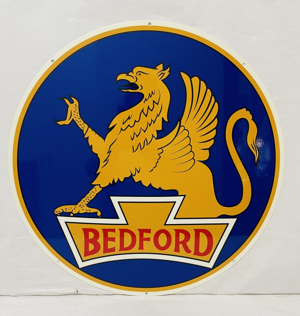 Bedford Round tin metal sign - Nostalgia Highway