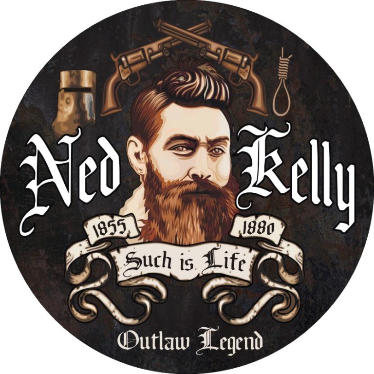 Ned Kelly round tin metal sign - Nostalgia Highway
