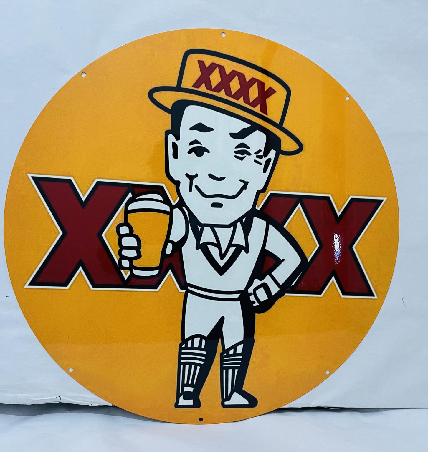 XXXX Mr Fourex round tin metal sign - Nostalgia Highway