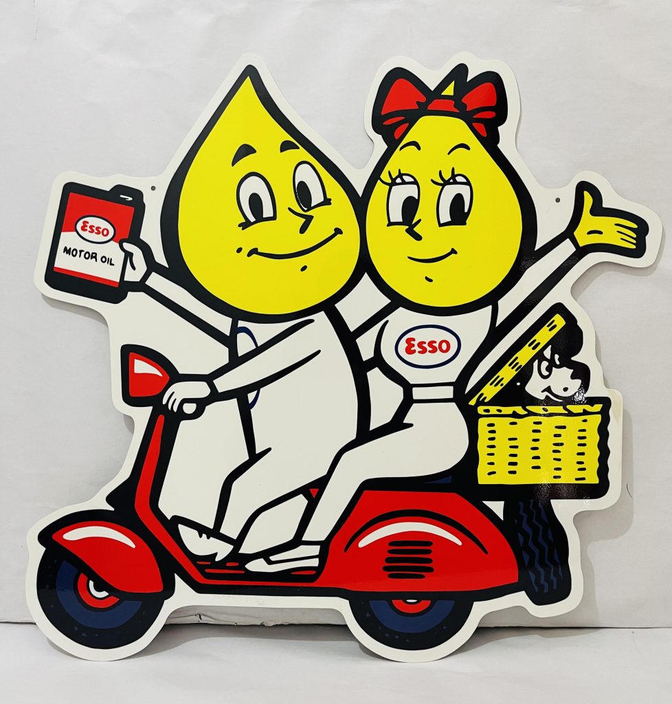 Esso Drip Family on Scooter die cut tin metal sign - Nostalgia Highway