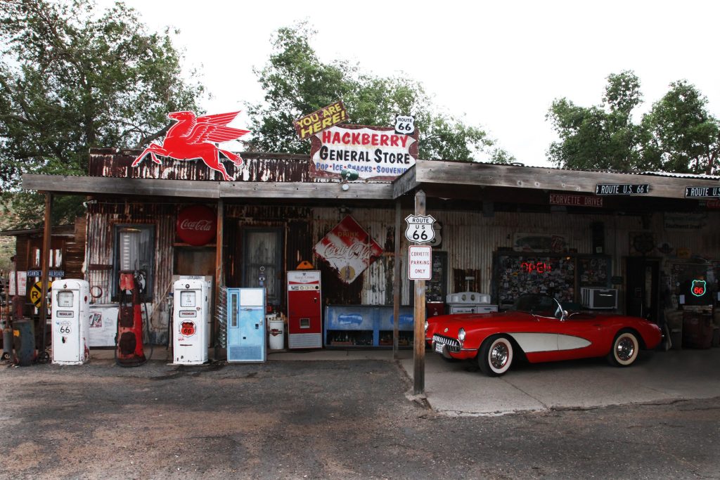 Hackberry Store and Corvette Route66 metal tin sign - Nostalgia Highway