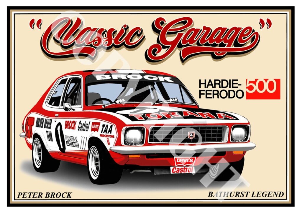 Classic Garage Brock LJ GTR-XU1 Race Car tin metal sign - Nostalgia Highway